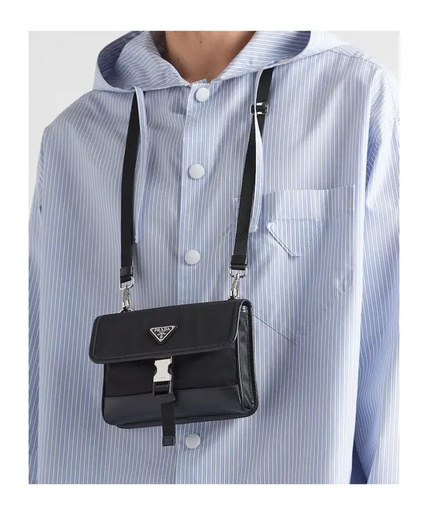 Prada Re-nylon Saffiano Leather Shoulder Bag - Black