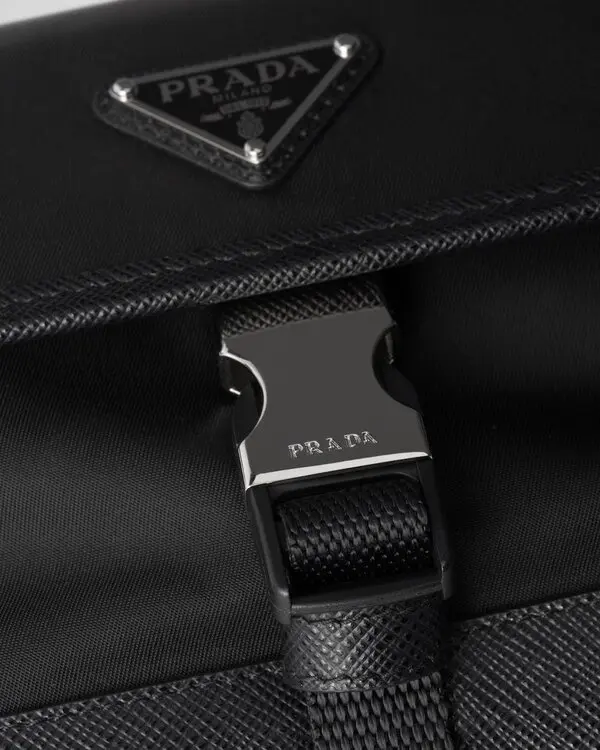 Prada Re-nylon Saffiano Leather Shoulder Bag - Black