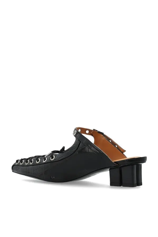 GANNI Lace-up Oleatex Mules - Black