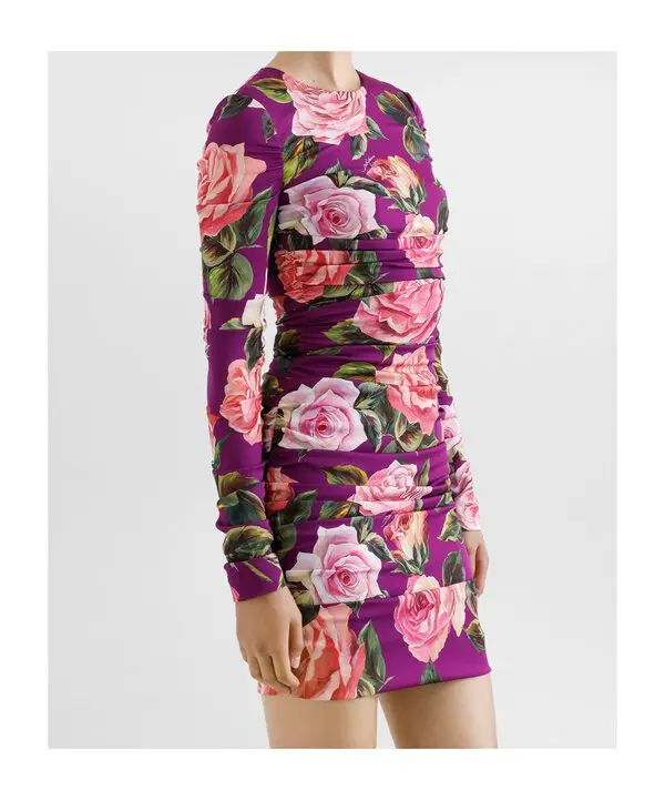 Dolce & Gabbana Floral Print Charmeuse Midi Sheath Dress