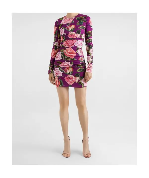 Dolce & Gabbana Floral Print Charmeuse Midi Sheath Dress