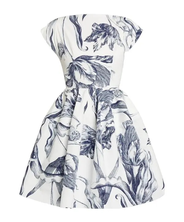 Erdem Short-sleeve Floral-print Mini Dress - White