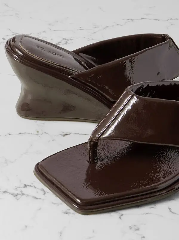 ST. AGNI Patent Leather Wedge Sandals - Wine Red