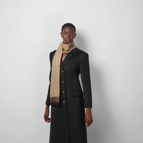 Gucci Gg Jacquard Frayed Edge Scarf - Nude