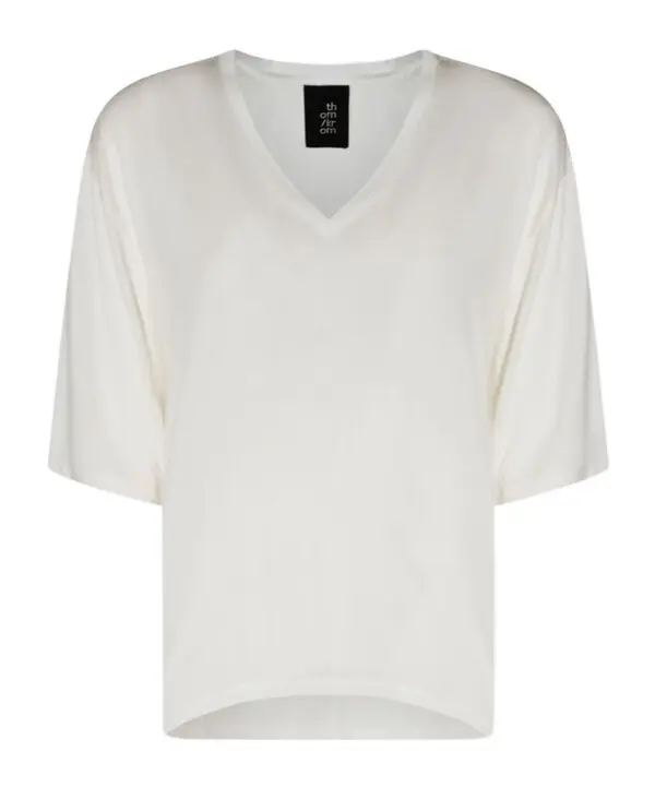 THOM KROM Relaxed V-neck Top With Short Sleeves - White