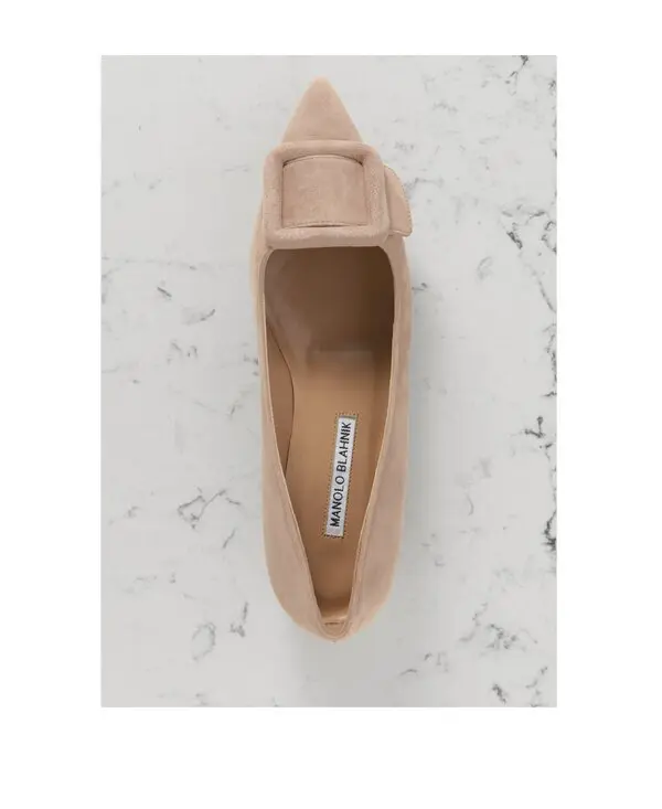 Manolo Blahnik Buckle Pointed Toe Flats - Nude