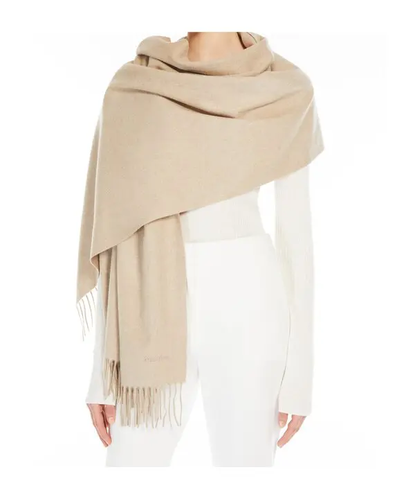 Max Mara Cashmere Stole With Embroidery And Fringing - Beige