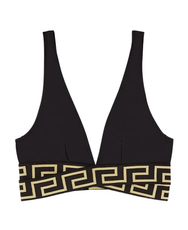 Versace Greca Printed Crossover Bikini Top - Black
