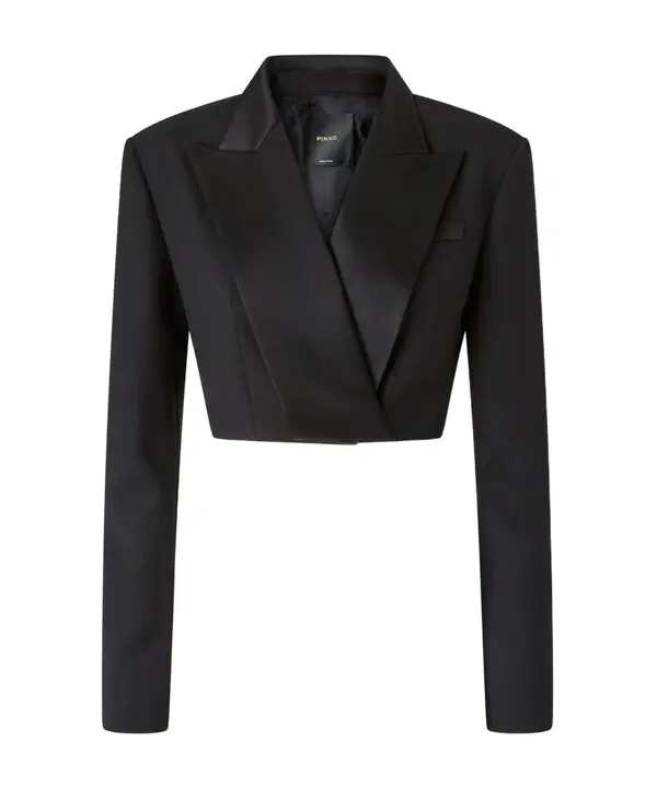 Pinko Cropped Blazer With Notched Lapel - Black