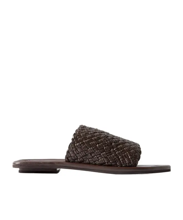 ST. AGNI Woven Leather Slides - Chocolate-colored