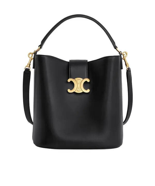 Celine Medium Bucket Bag In Smooth Calfskin With Triomphe Clasp - Black