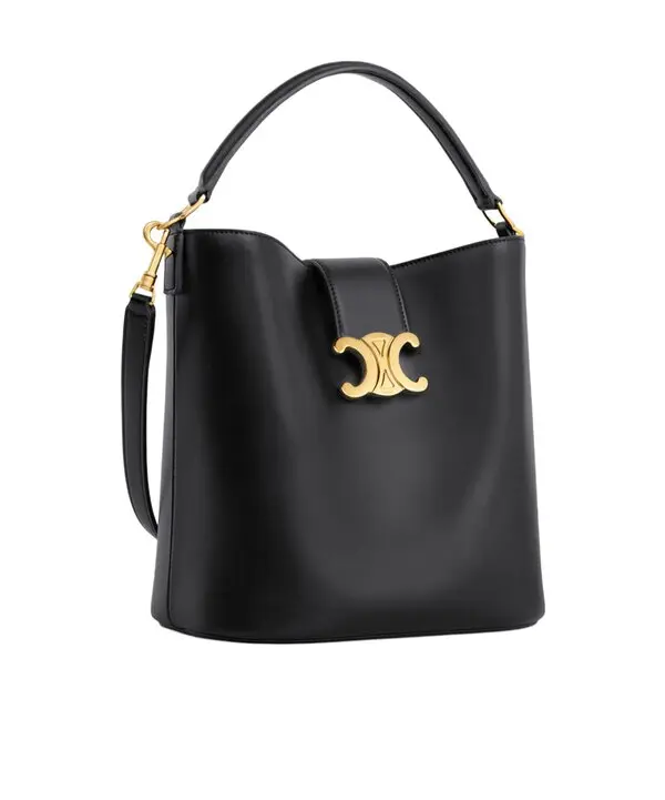 Celine Medium Bucket Bag In Smooth Calfskin With Triomphe Clasp - Black