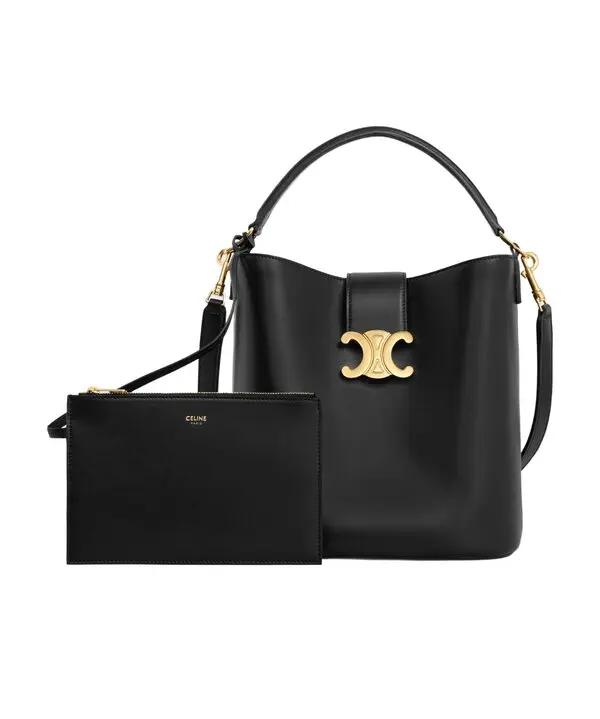 Celine Medium Bucket Bag In Smooth Calfskin With Triomphe Clasp - Black