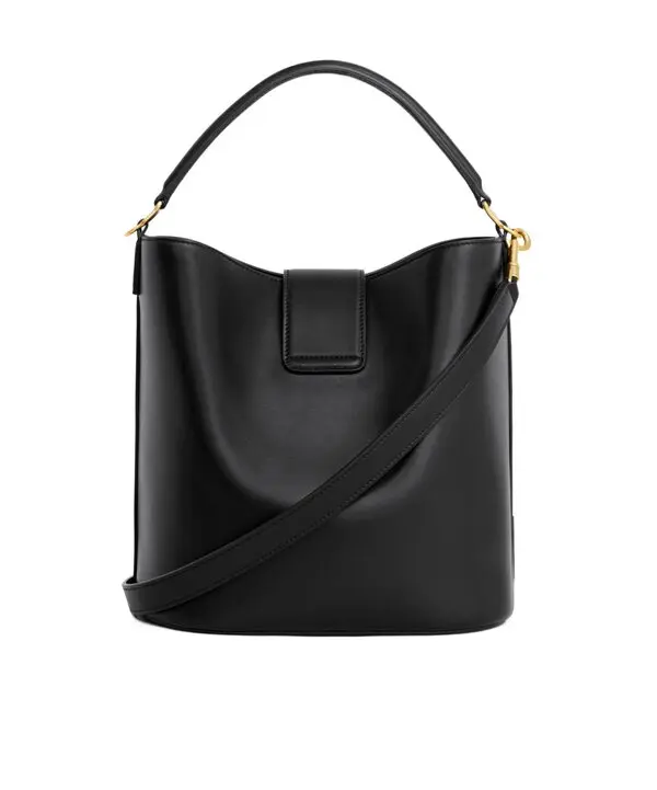 Celine Medium Bucket Bag In Smooth Calfskin With Triomphe Clasp - Black