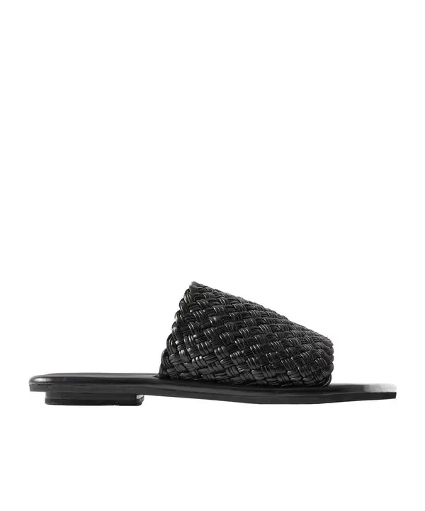 ST. AGNI Woven Leather Slides - Black
