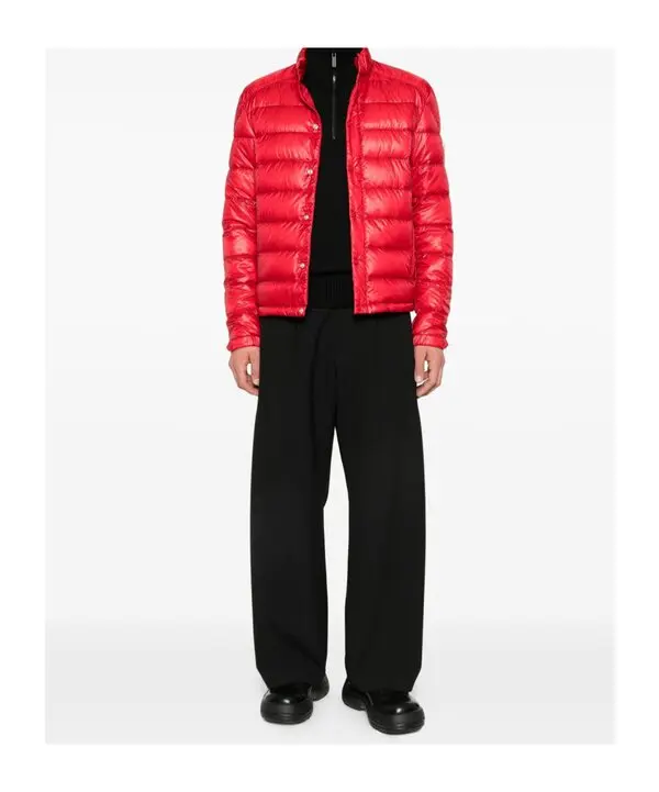 Moncler Quilted Button-up Short Padded Jacket - Red