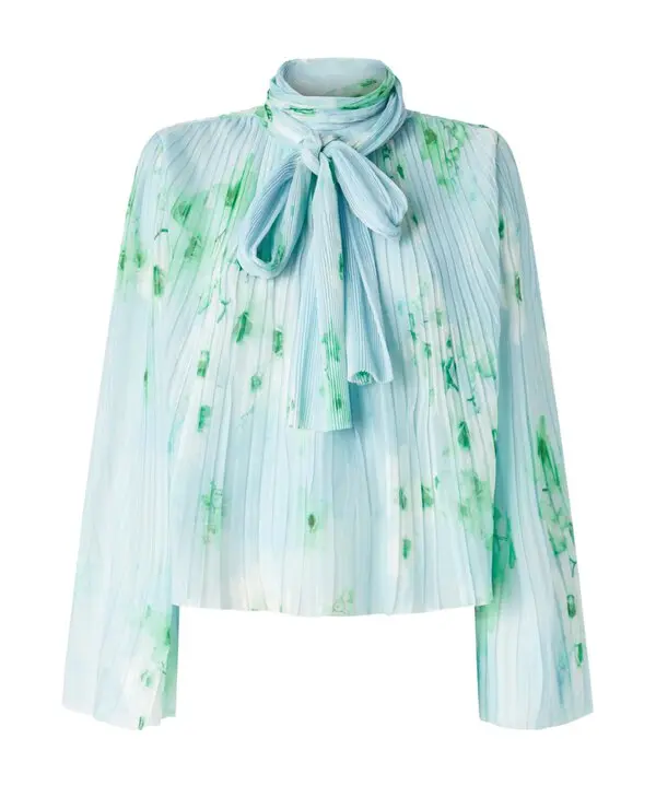 Pinko Floral Print Blouse With Scarf Detail - Blue