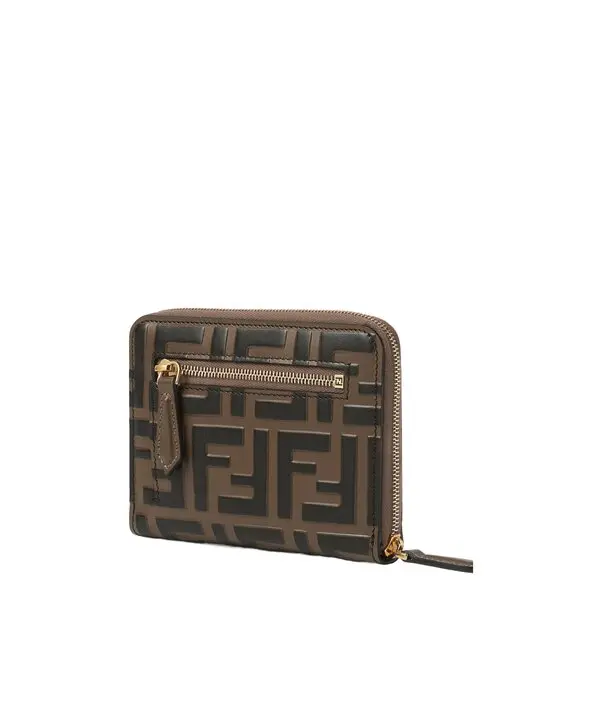 Fendi Ff Diamonds Zip Around Medium Wallet - Brown