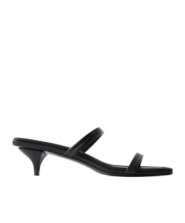 ST. AGNI Leather Kitten Heel Sandals - Black
