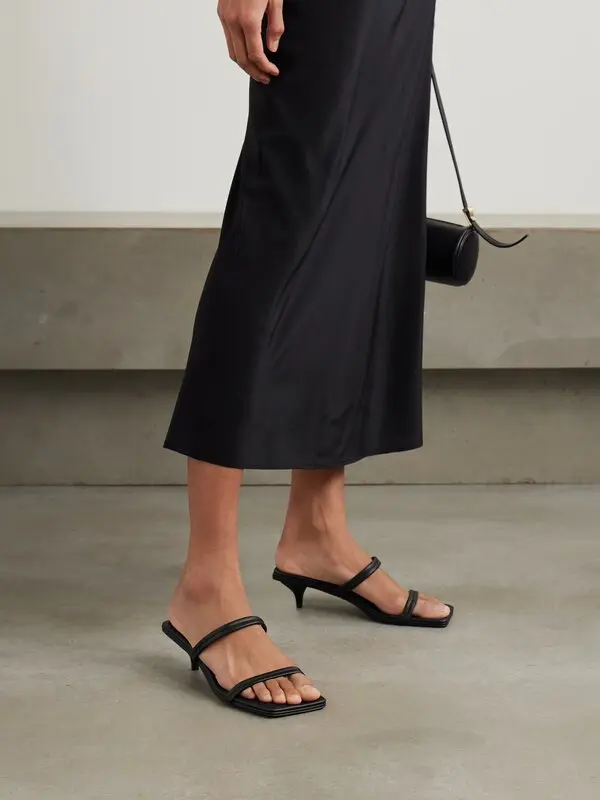 ST. AGNI Leather Kitten Heel Sandals - Black