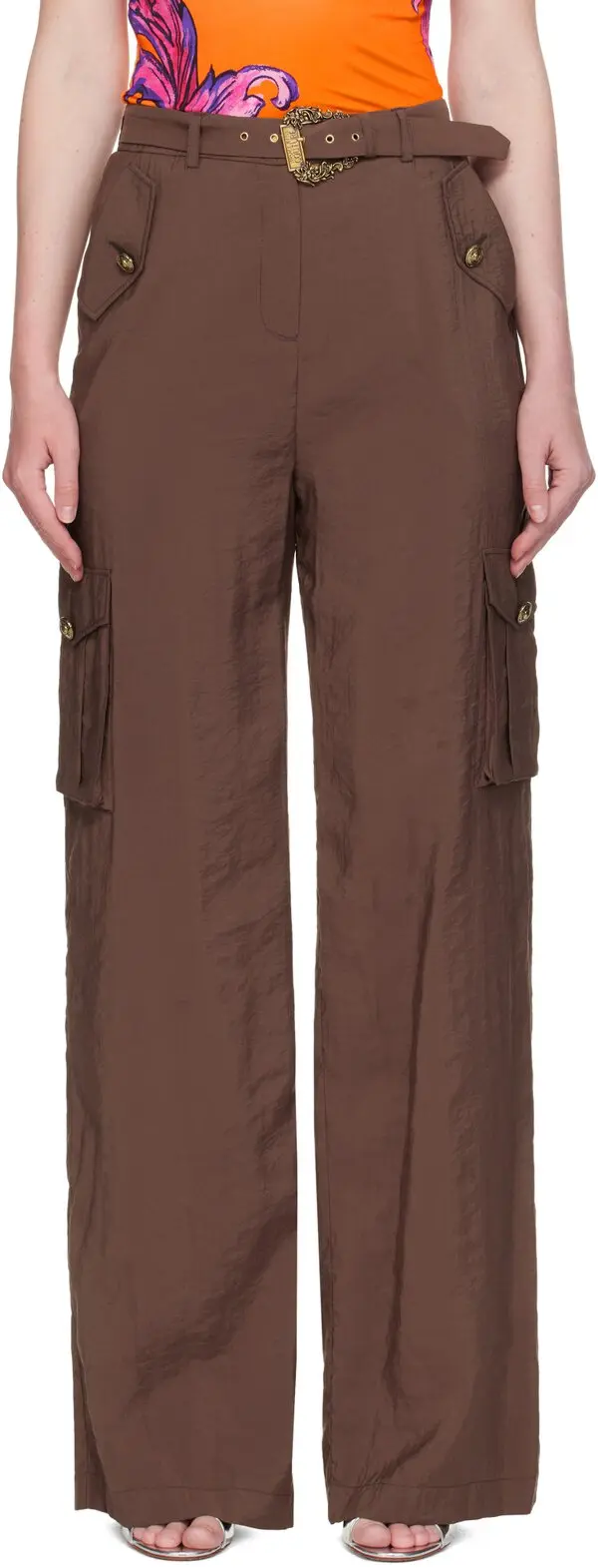 Versace Crinkled-finish Belted Cargo Pants