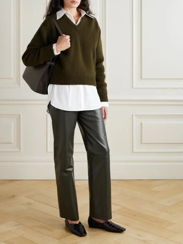 Tove Patchwork Leather Straight Leg Pants