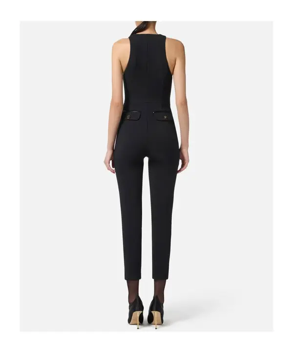 Elisabetta Franchi Double-layer Crepe Jumpsuit With Leather-effect Details