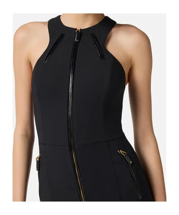 Elisabetta Franchi Double-layer Crepe Jumpsuit With Leather-effect Details