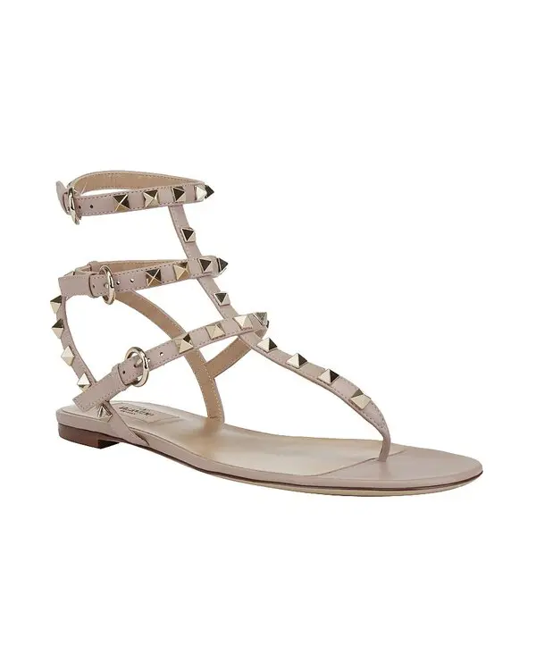 Valentino Garavani Rockstud Open Toe Flat Sandals - Nude