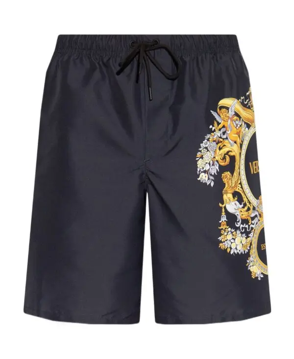 Versace Logo Print Swim Shorts - Yellow