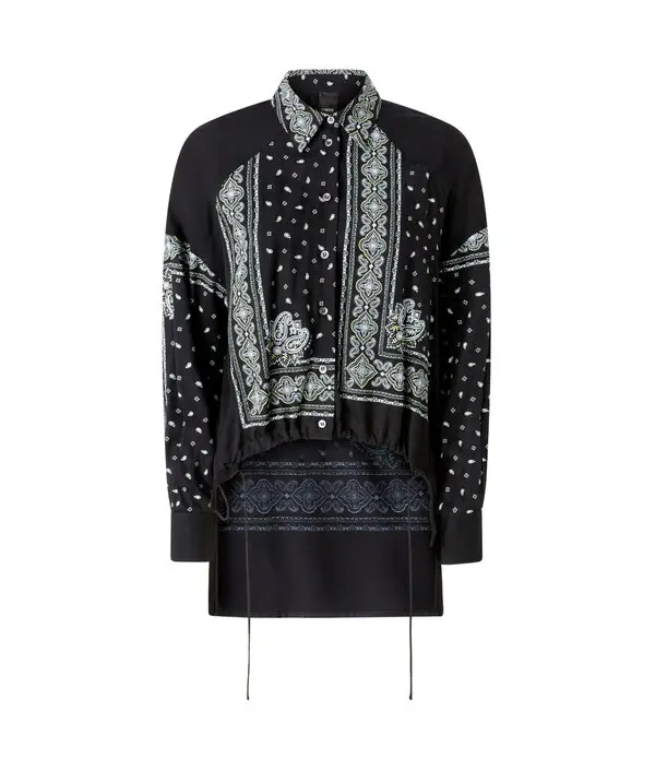 Pinko Graphic Pattern Button-up Shirt With Asymmetric Hem - Black/lime