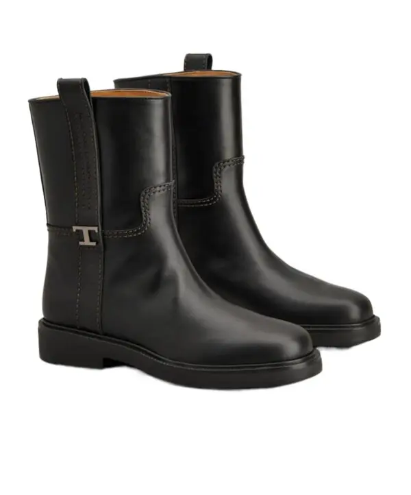 TOD'S Round Toe Ankle Boots With Side Straps And Logo Detail - Black