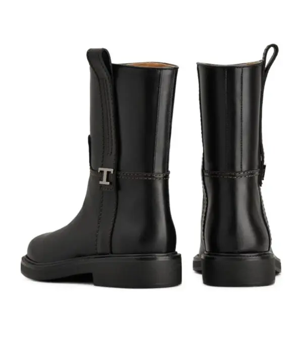 TOD'S Round Toe Ankle Boots With Side Straps And Logo Detail - Black