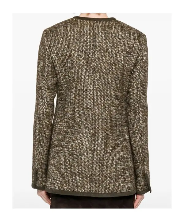 GOLDEN GOOSE Textured Crewneck Buttoned Tweed Jacket - Brown