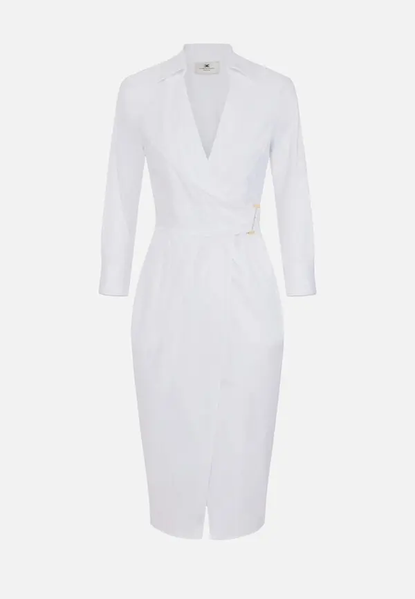 Elisabetta Franchi Wraparound Midi Dress With Embellished Cuffs - Ivory