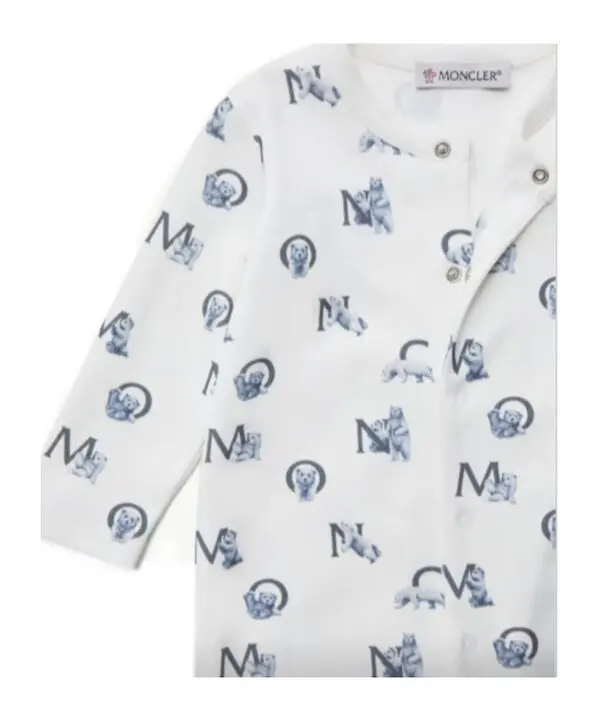 Moncler All-over Patterned Crewneck Rompers And Beanie Set - White/blue