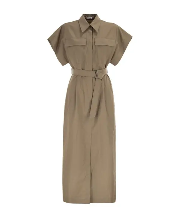 Brunello Cucinelli Short Sleeve Belted Dress - Brown