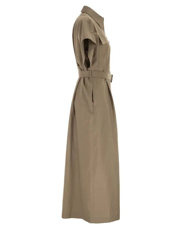 Brunello Cucinelli Short Sleeve Belted Dress - Brown