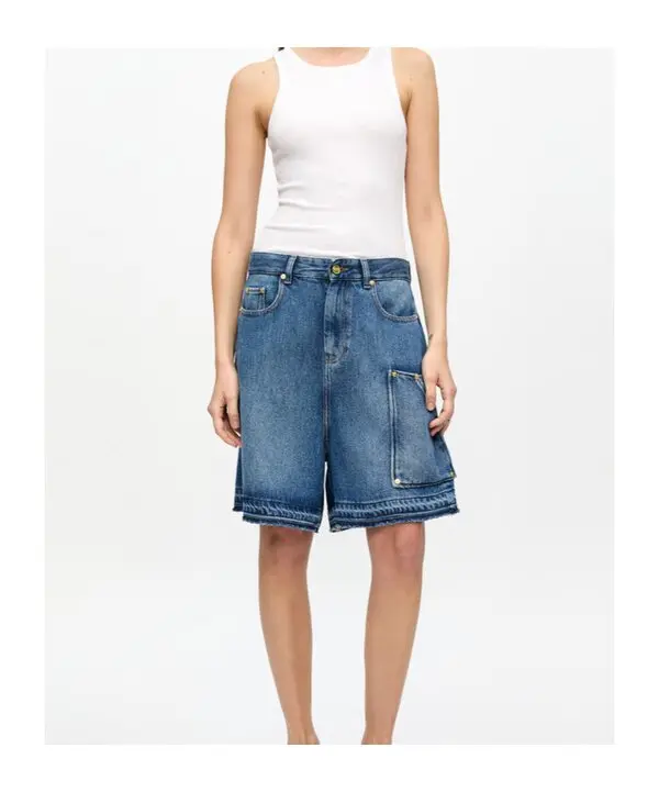 GANNI Light Wash Denim Cargo Shorts