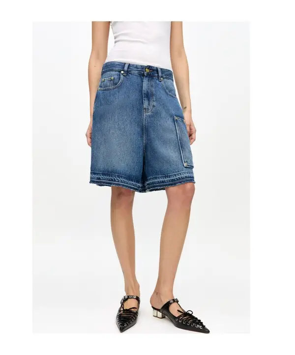 GANNI Light Wash Denim Cargo Shorts