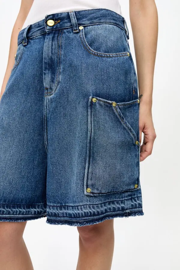 GANNI Light Wash Denim Cargo Shorts