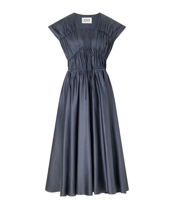Tove Ceres Gathered Midi Dress - Black