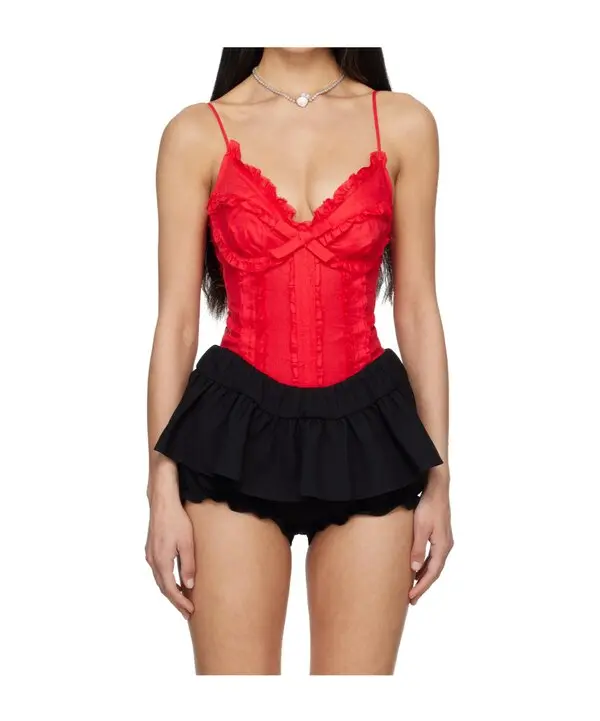 SHUSHU/TONG Bodysuit With Ruffled Bow Detail - Red