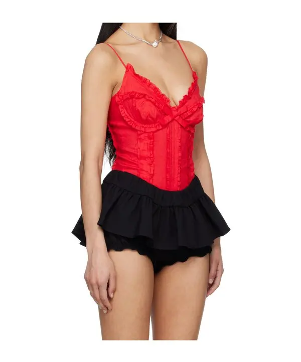SHUSHU/TONG Bodysuit With Ruffled Bow Detail - Red