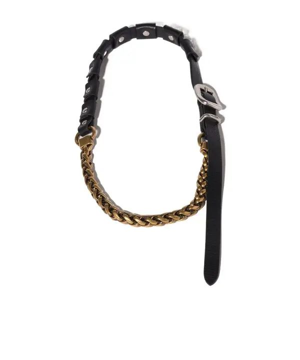 Miu Miu Leather And Metal Necklace With Logo Detail - Black/bronze/silver