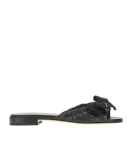 Prada Bow Detail Flat Sandals - Black