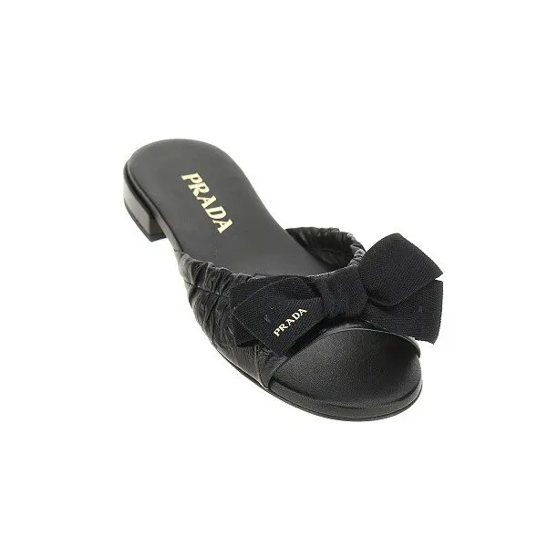 Prada Bow Detail Flat Sandals - Black