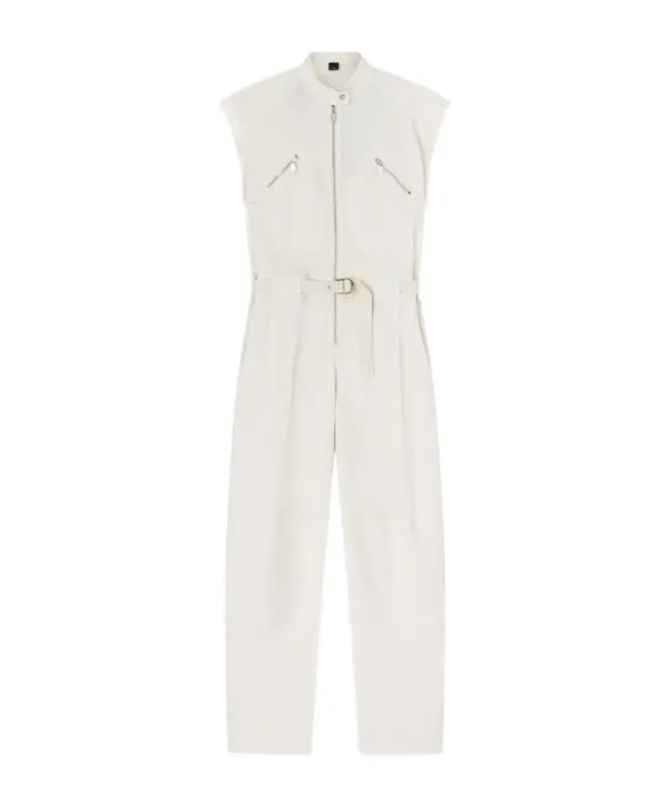 Pinko Sleeveless Jumpsuit With Mandarin Collar And Belted Waist - White