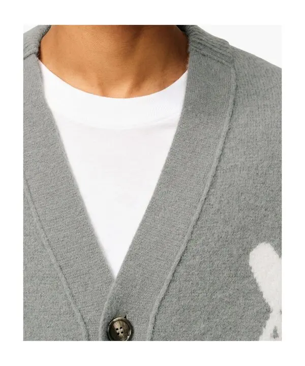 AMI Paris De Coeur Knitted Cardigan - Gray