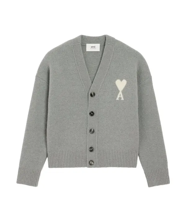 AMI Paris De Coeur Knitted Cardigan - Gray